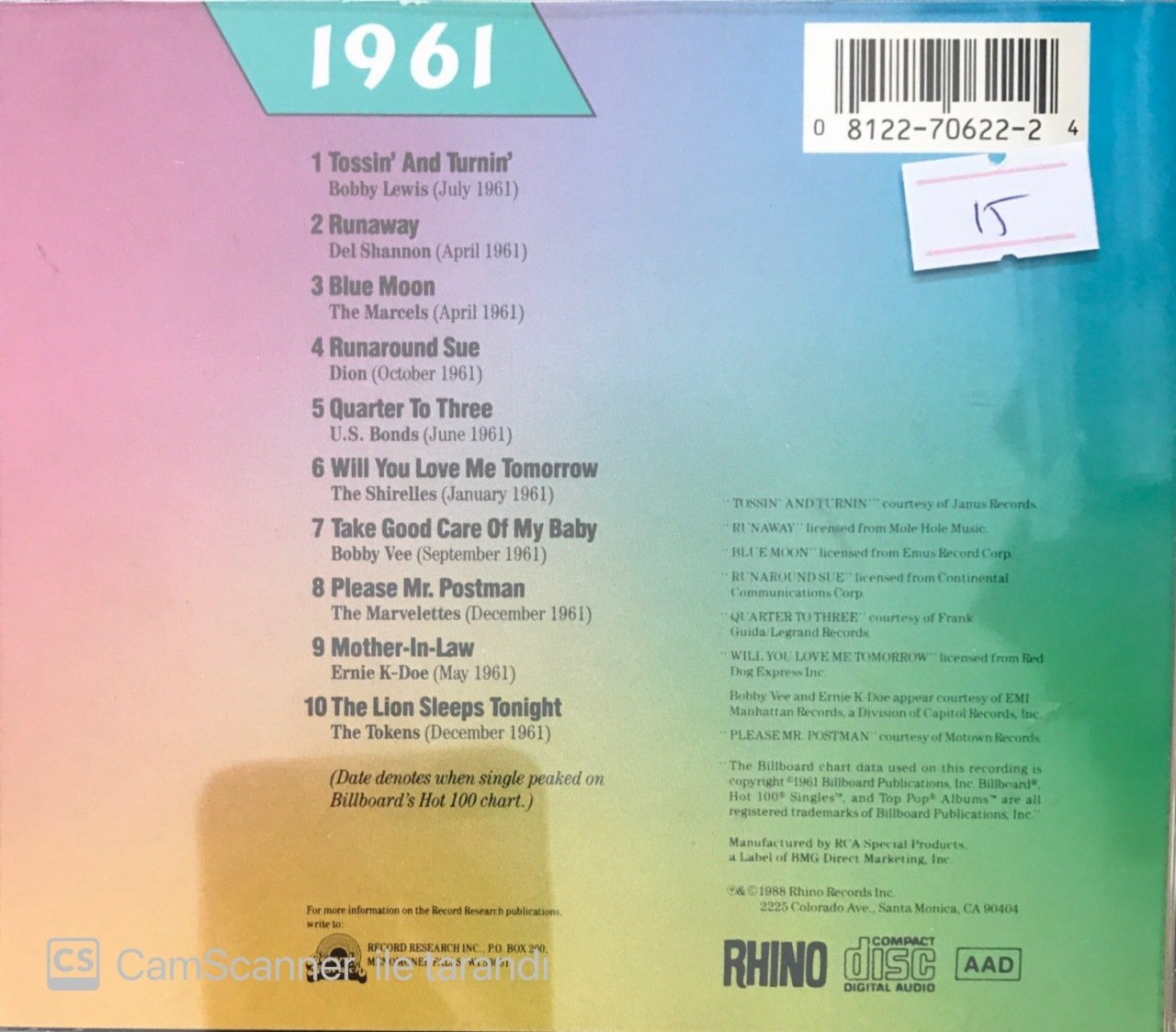 Billboard Top Rock'N'Roll Hits 1961 CD Plak Satın Al